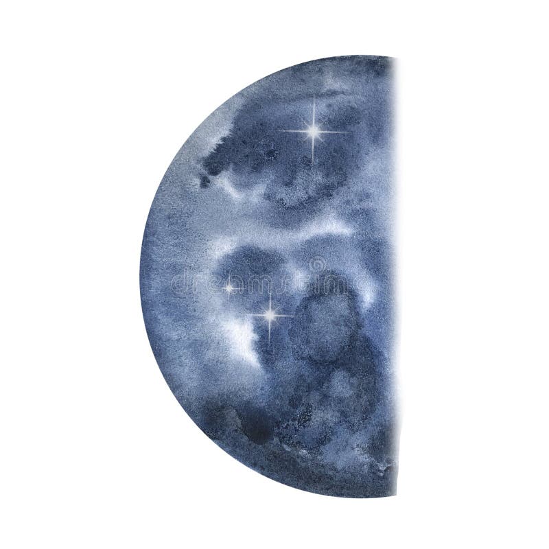 Watercolor Dark Blue Round Moon Half Stock Vector - Illustration of ...