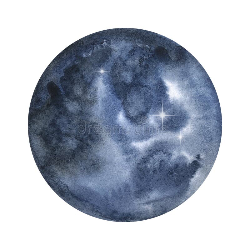 Watercolor Dark Blue Round Moon Stock Illustration - Illustration of ...