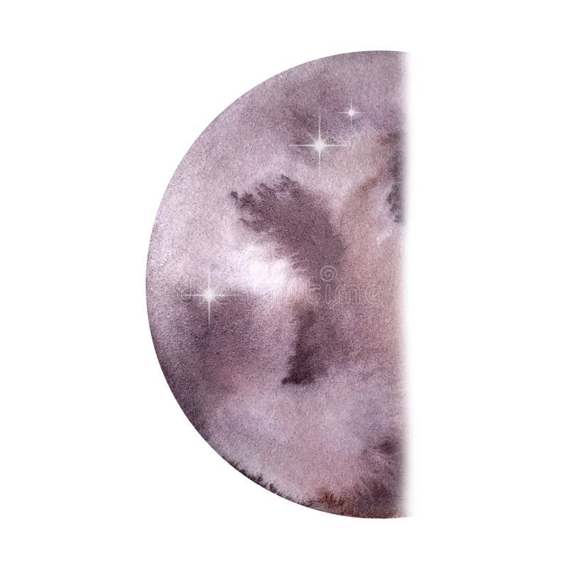 Watercolor Dark Lilac Round Moon Half Stock Illustration - Illustration of drawing, moon: 283351783