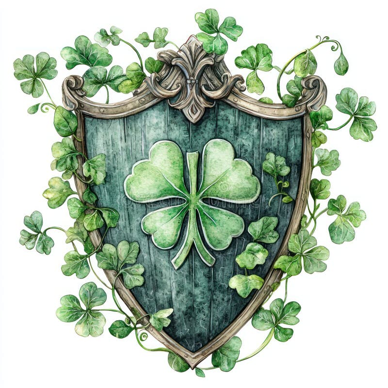 Watercolor Decorative Shield with Clovers for St. Patrick Day, High ...