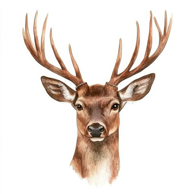 Watercolor Deer Head Portrait Stock Illustration - Illustration of ...