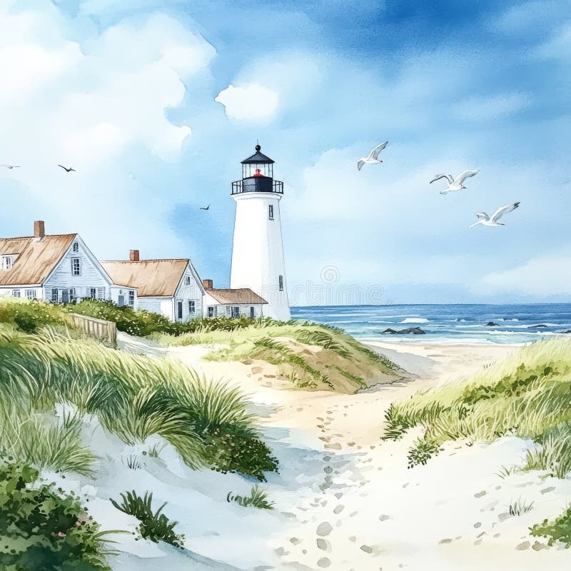 Watercolor Depiction of Cape Cod, Massachusetts, Highlighting Its ...