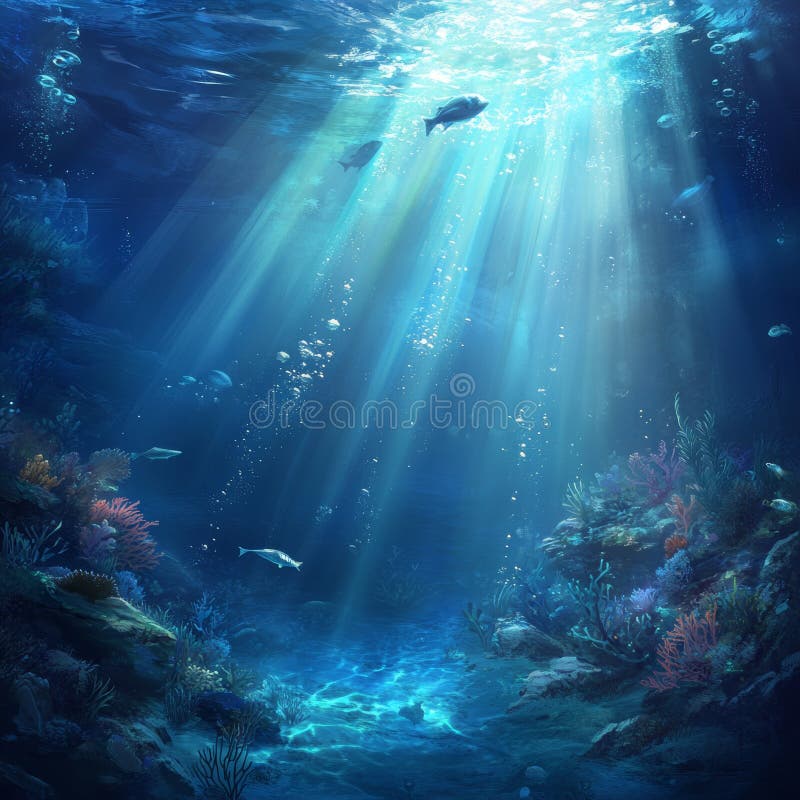 Watercolor Depiction of the Underwater and Ocean Surface. the ...