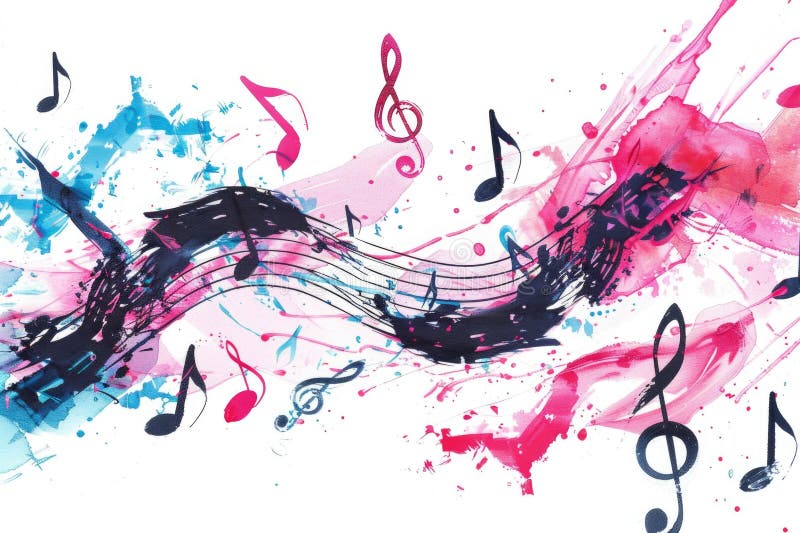 Watercolor Design Featuring Musical Notes on a Clean White Background ...