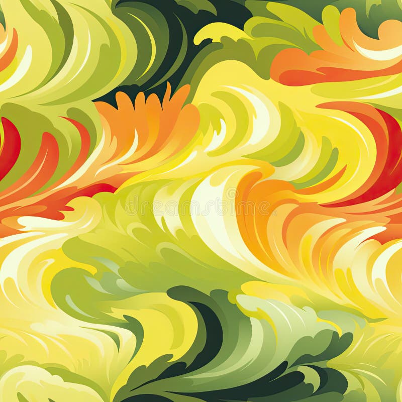 Watercolor Design with Waves in Yellow, Red, and Green (tiled Stock ...