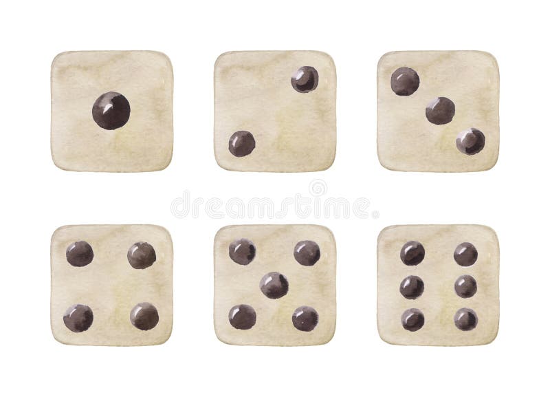Watercolor Dice Showing Numbers One To Six. Board Game Cubes Playing ... Watercolor Dice Showing Numbers One To Six. Board Game Cubes Playing ...