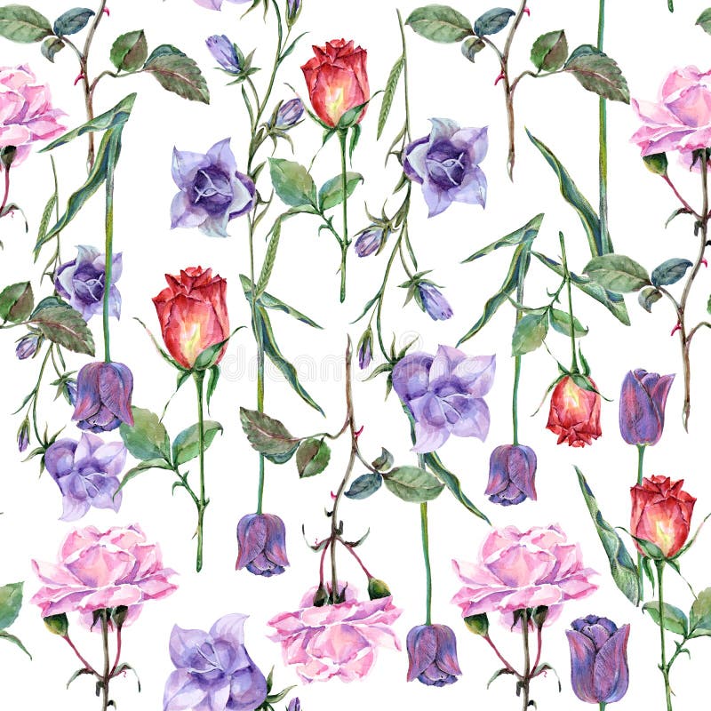 Watercolor Different Meadow Flowers Floral Seamless Pattern For Design