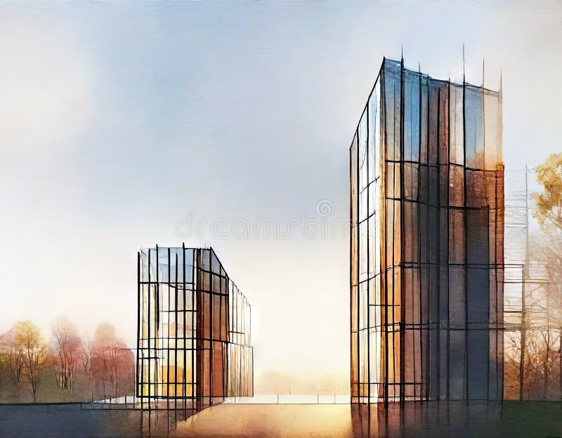 Watercolor of Digital Architectural Construction Stock Illustration ...