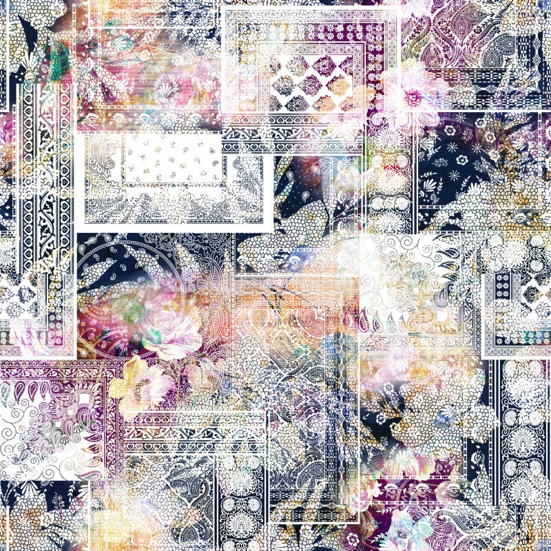 Watercolor Digital Traditional Design on Navy Stock Illustration ...