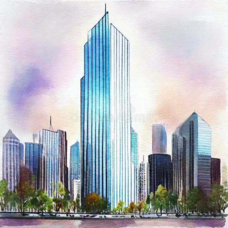 Watercolor of Discover a Skyscraper with Visible Mechanical Systems ...