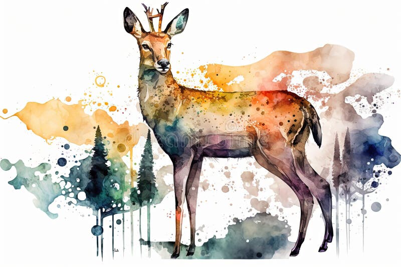 Watercolor of a doe stock illustration. Illustration of fantasy - 271681715