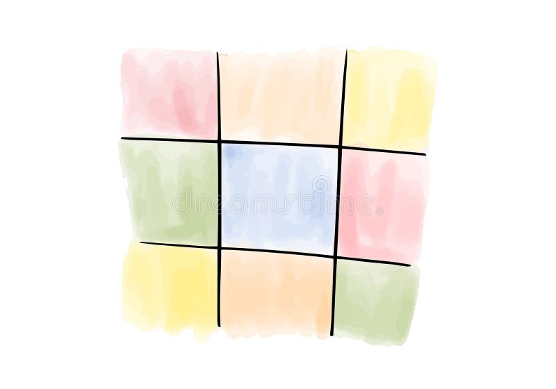 Watercolor Doodle Element. Grid with Colored Squares. Vector ...