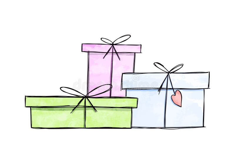 Watercolor Doodle of Three Gift Boxes. Vector Illustration Stock Vector ...