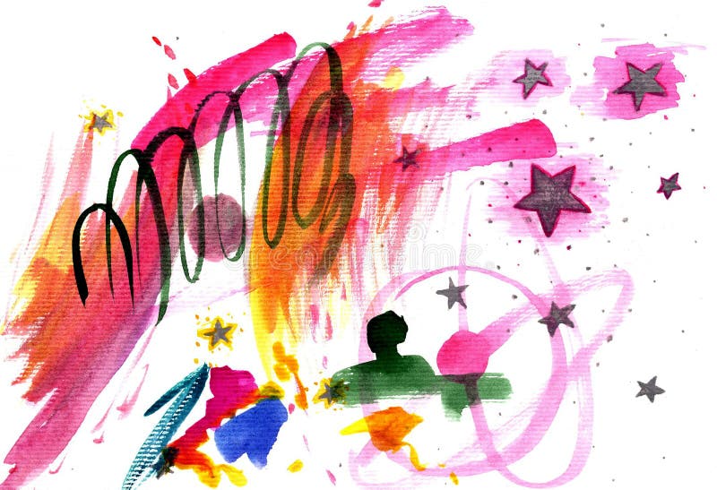 Watercolor Drawing of Abstract Space. Abstract Image of Stars, Galaxy ...