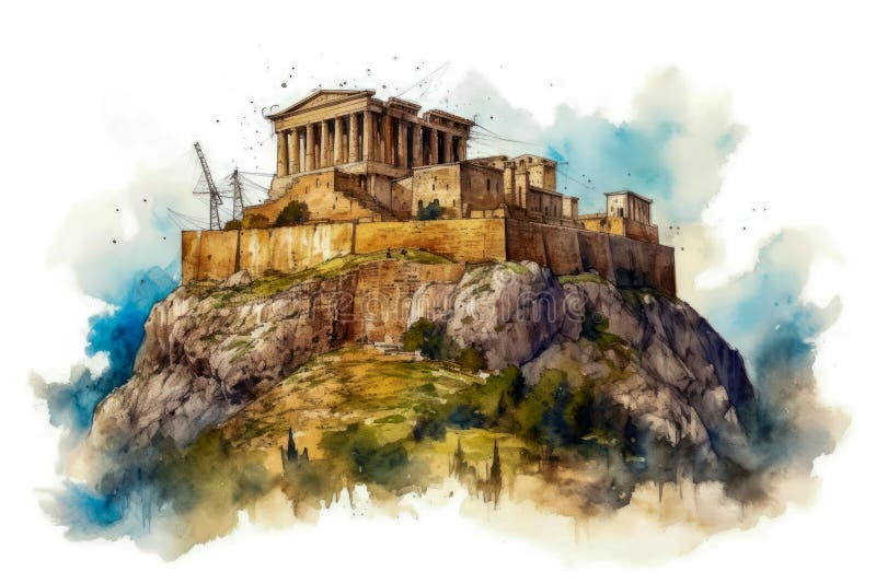 Watercolor Drawing of the Acropolis of Athens. Stock Illustration ...