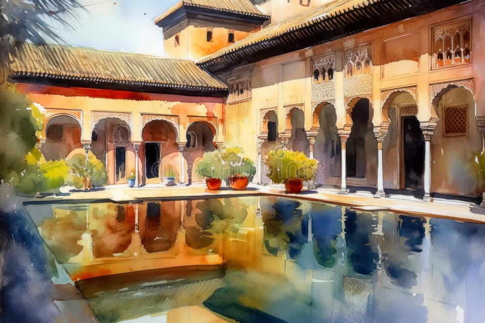 Watercolor Drawing of the Alhambra in Granada. Stock Illustration ...