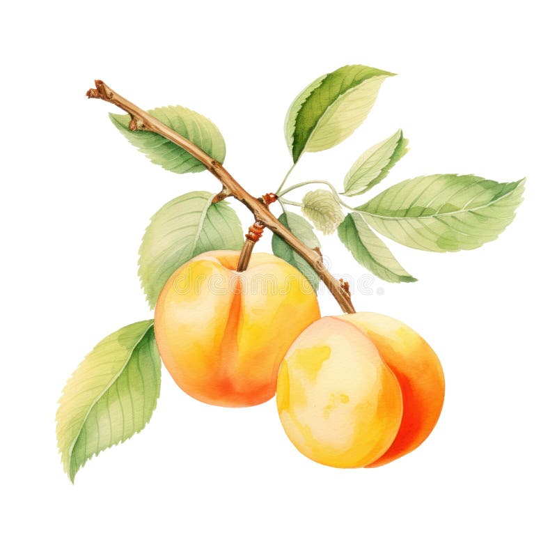 Watercolor Drawing of Apricot on Transparent Background in PNG Format ...