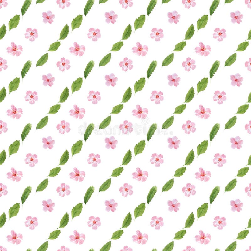 Watercolor Seamless Pattern Drawing with Branches and Cherry Blossoms ...