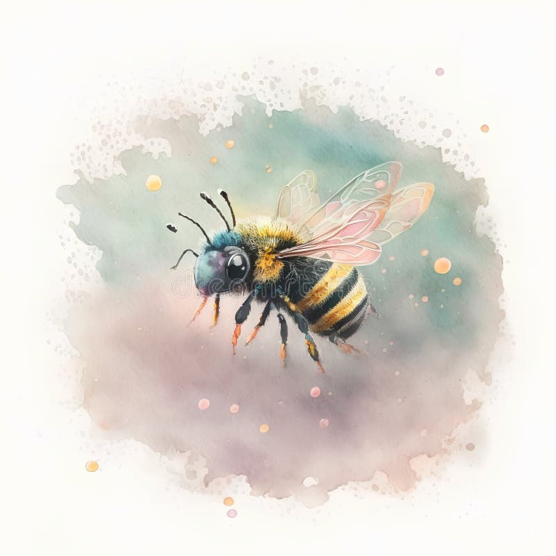 Watercolor Drawing of a Bee on a Background of Watercolor Spots Stock ...