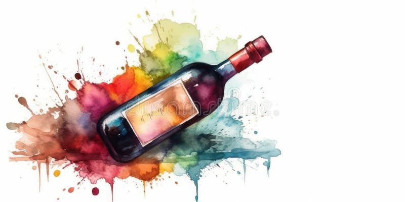 Watercolor Drawing of a Bottle of Wine. Stock Illustration ...