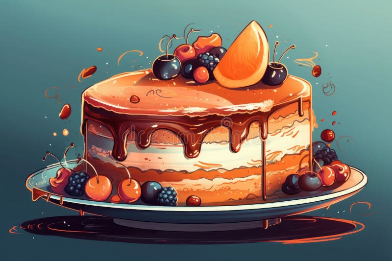 Watercolor Drawing of a Cake. Stock Illustration - Illustration of ...