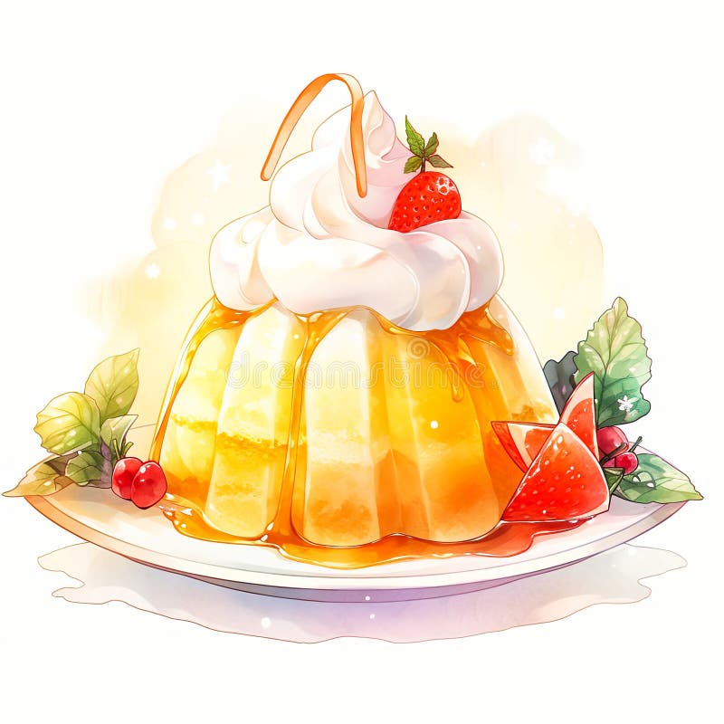 A Watercolor Drawing of a Cake on a Plate Stock Photo - Image of ...