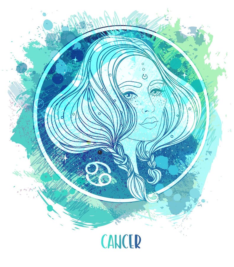 Drawing Of Cancer Astrological Sign As A Beautiful Girl Over Ornate