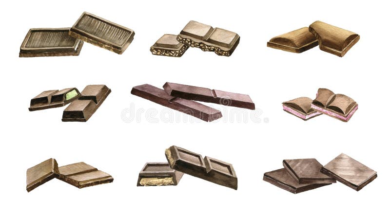 Watercolor Drawing Chocolate Stock Illustration - Illustration of sweet ...