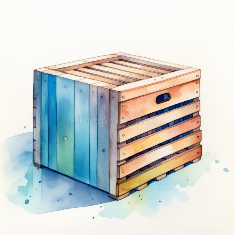 Watercolor Drawing of Crate on Plain White Background Stock ...