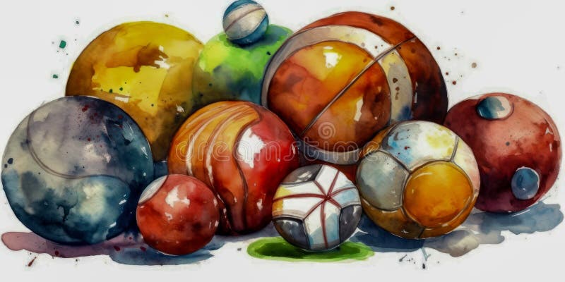 Watercolor Drawing of Different Balls for Playing Sports. Stock ...