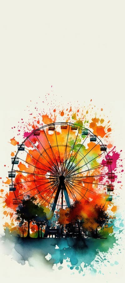 Watercolor Drawing of a Fair Wheel. Stock Illustration - Illustration ...