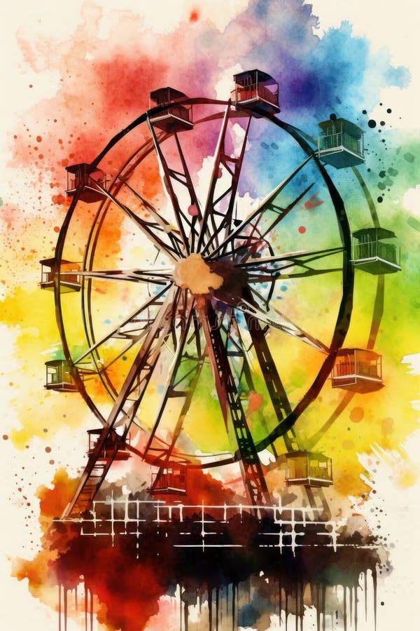 Watercolor Drawing of a Fair Wheel. Stock Illustration - Illustration ...