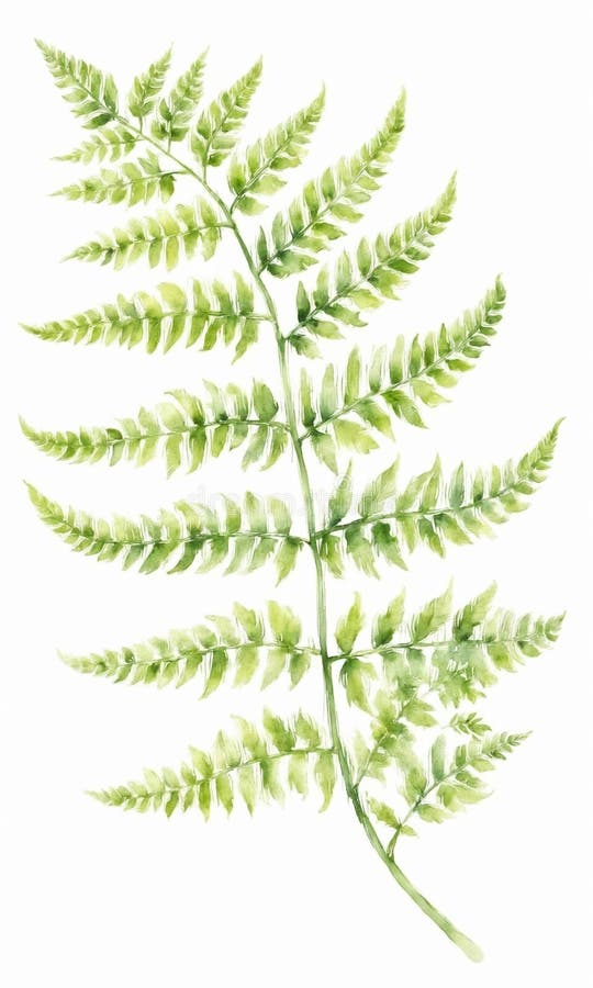 Watercolor Drawing of Fern Leaf on White Background Stock Image - Image ...