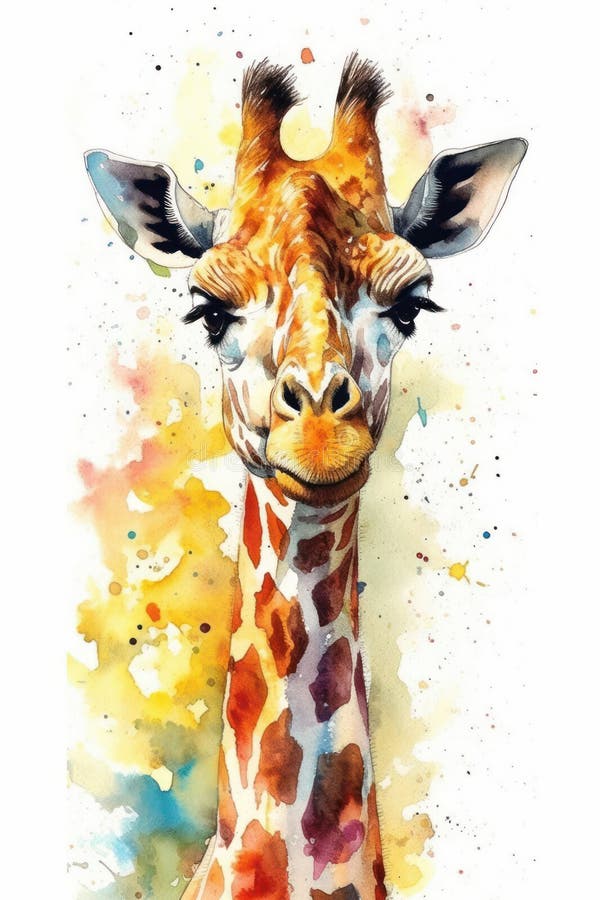 Watercolor Drawing of a Giraffe. Stock Illustration - Illustration of ...