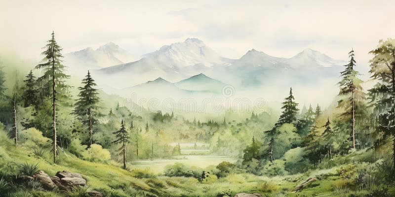 Landscape with Mountains and Forests Stock Illustration - Illustration ...