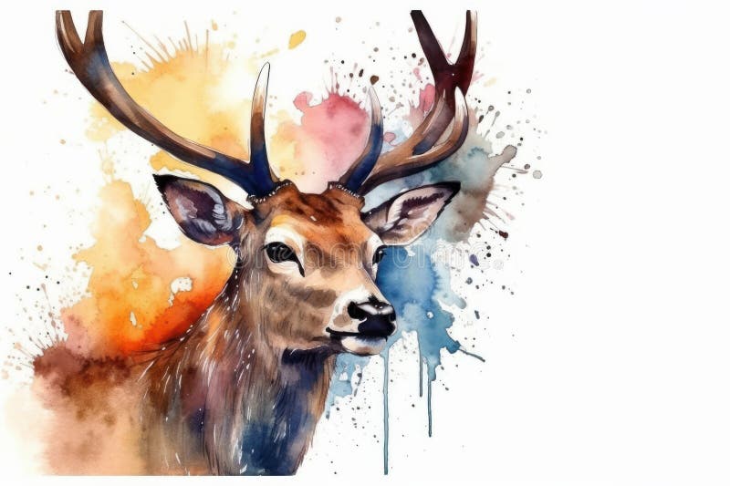 Watercolor Drawing of a Male Deer. Stock Illustration - Illustration of ...