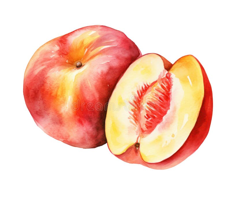 Watercolor Drawing of Nectarine on Transparent Background in PNG Format ...