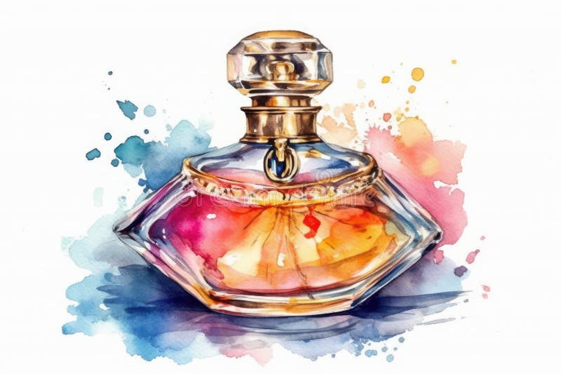 Watercolor Drawing of a Perfume Bottle. Stock Illustration ...