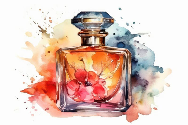 Watercolor Drawing of a Perfume Bottle. Stock Illustration ...