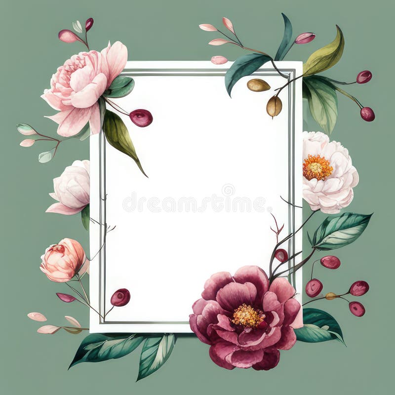 Watercolor Drawing Plants and Flowers in Frame Shape. Stock Image ...
