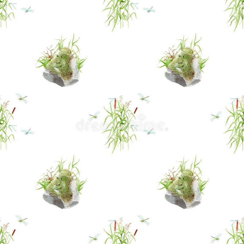 Watercolor Drawing Pond, Lake, Swamp - Seamless Pattern Stock Photo ...