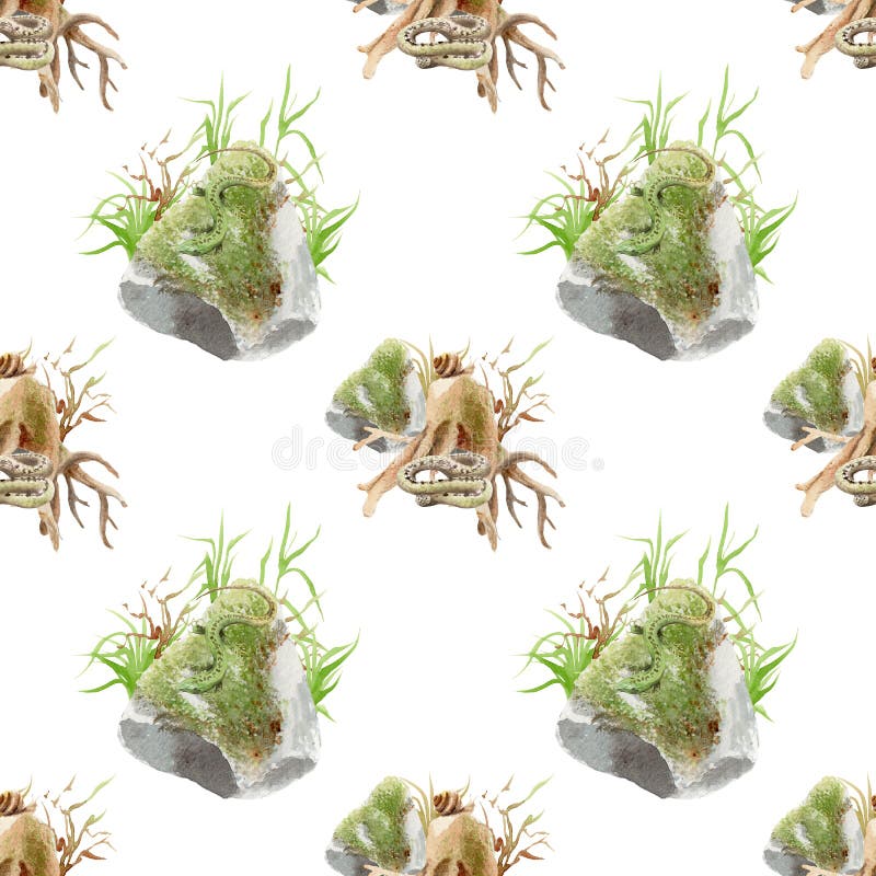 Watercolor Drawing Pond, Lake, Swamp - Seamless Pattern Stock Image ...