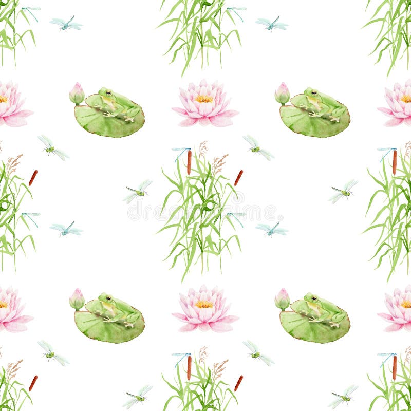 Watercolor Drawing Pond, Lake, Swamp - Seamless Pattern Stock Image ...