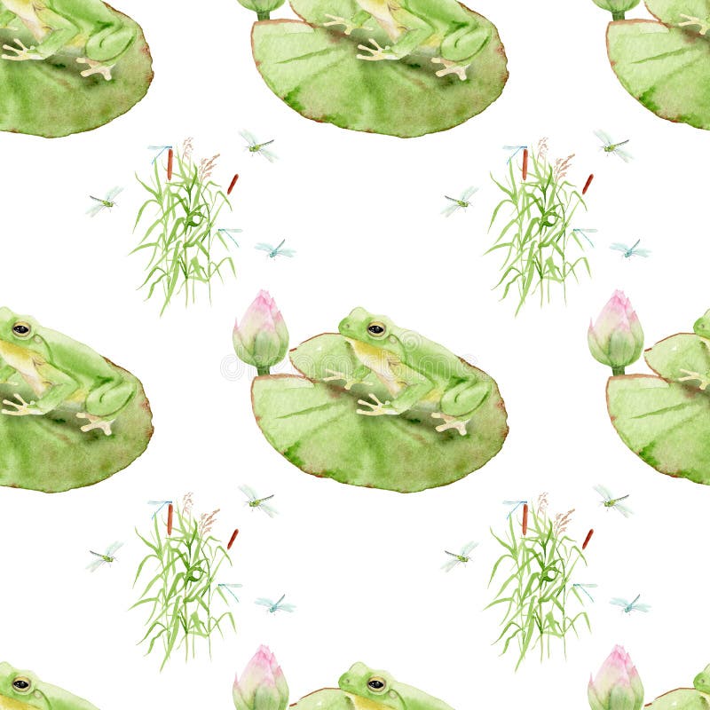 Watercolor Drawing Pond, Lake, Swamp - Seamless Pattern Stock Photo ...