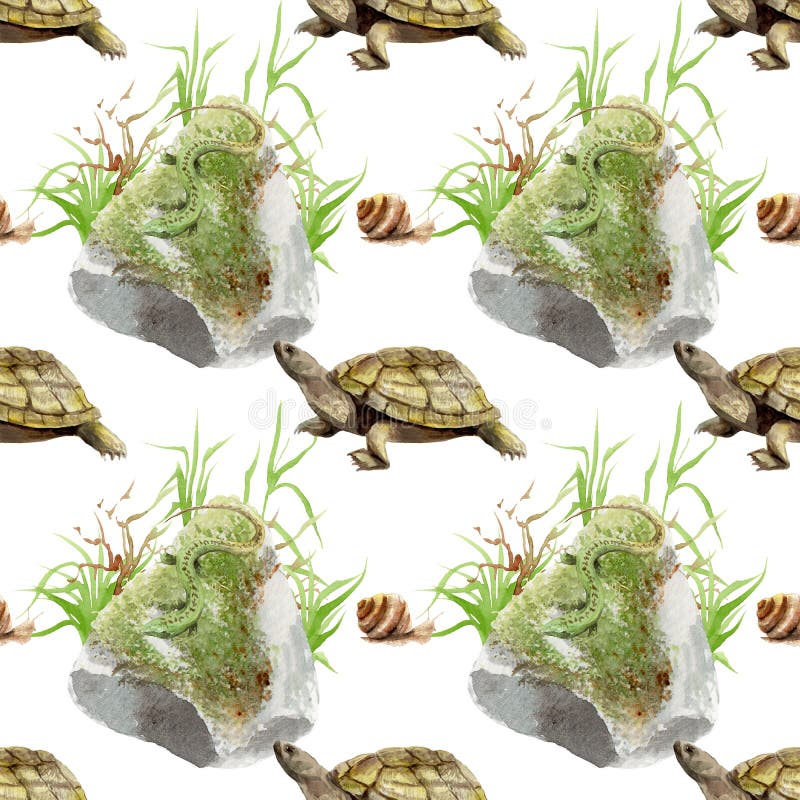 Watercolor Drawing Pond, Lake, Swamp - Seamless Pattern Stock ...