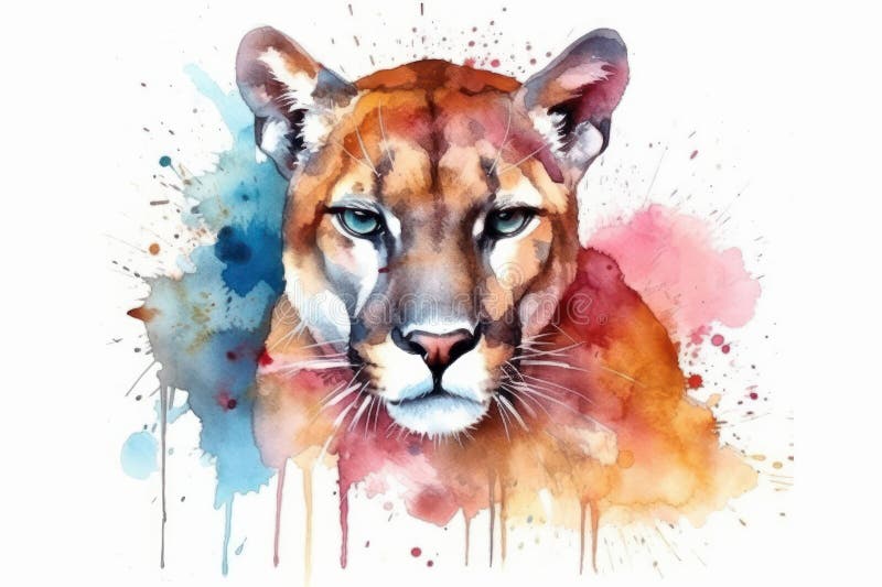 Watercolor Drawing of a Puma. Stock Illustration - Illustration of ...