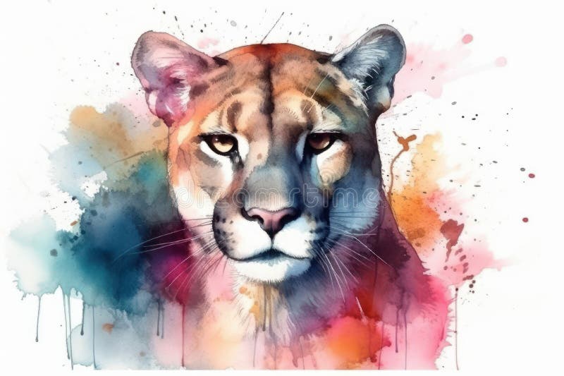 Watercolor Drawing of a Puma. Stock Illustration - Illustration of ...