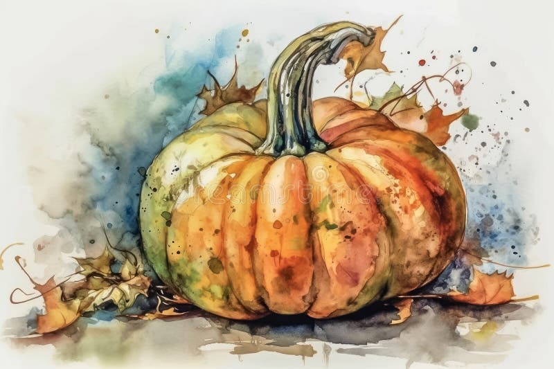Watercolor Drawing of a Pumpkin. Generative AI. Stock Illustration ...