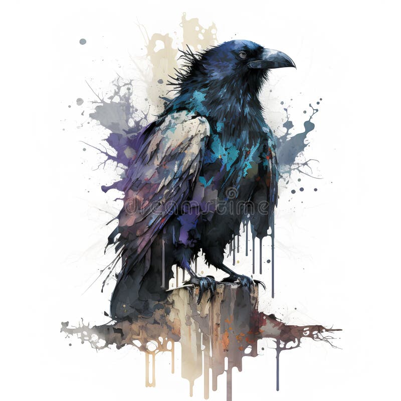 Watercolor Drawing of a Raven on a White Background, Vector ...