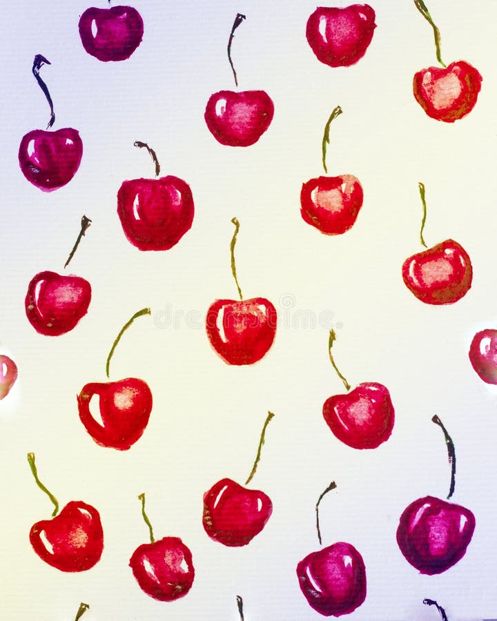 Watercolor Drawing. Red Cherries. Stock Photo - Image of sketch, effect ...